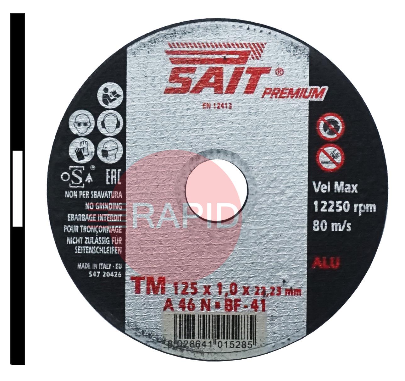 SAIT Premium 125mm (5") Slitting Cutting Disc 1mm Thick - Grade TM A 46 ...