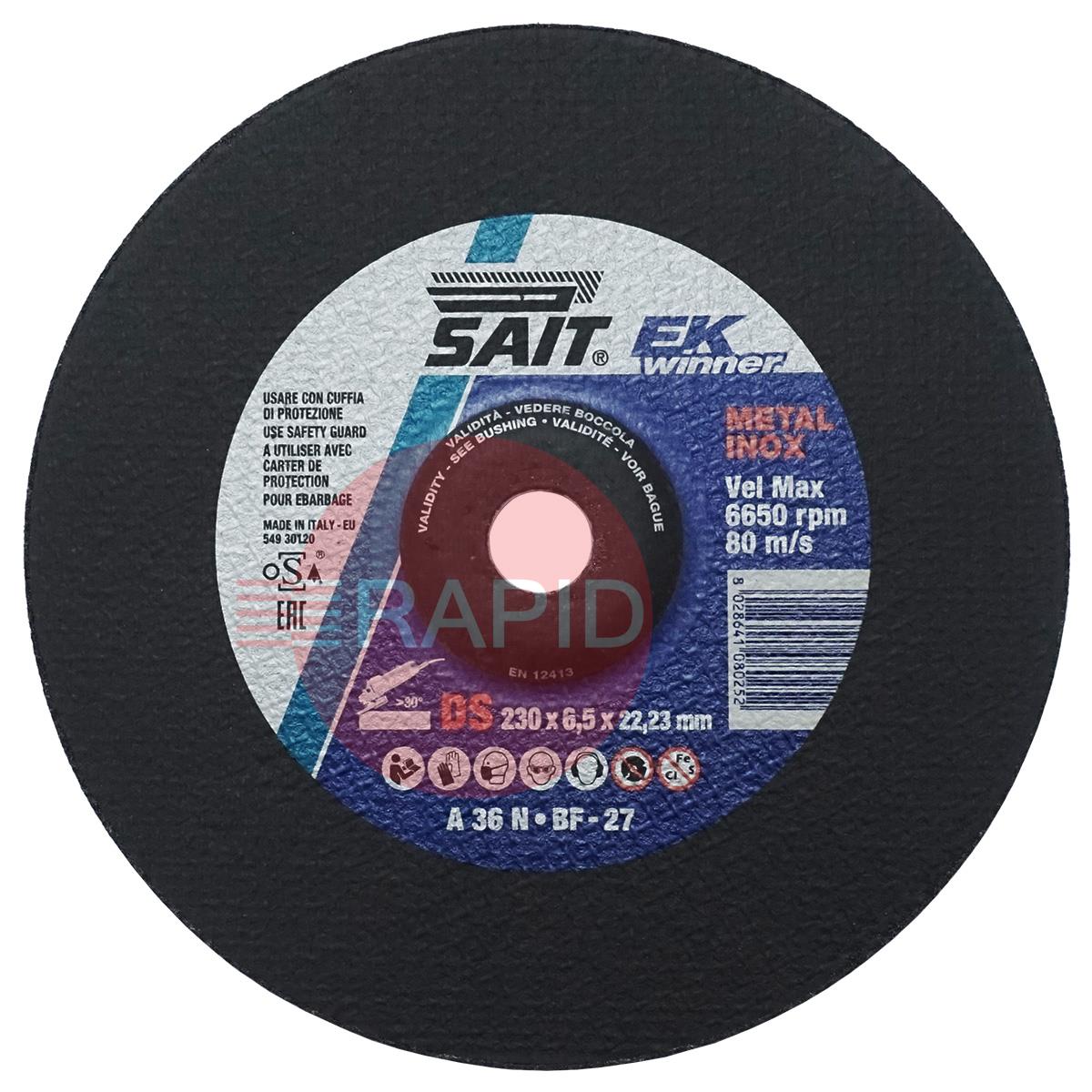 SAIT EK Winner DS 230mm 9 Grinding Disc 6.5mm Thick Grade DS A 36 N Welding Supplies from Rapid Welding